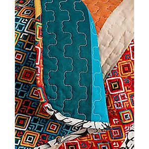 Lush Decor Boho Reversible Throw Colorful Striped Pattern Bohemian Blanket, 60” x 50”, Turquoise & Tangerine