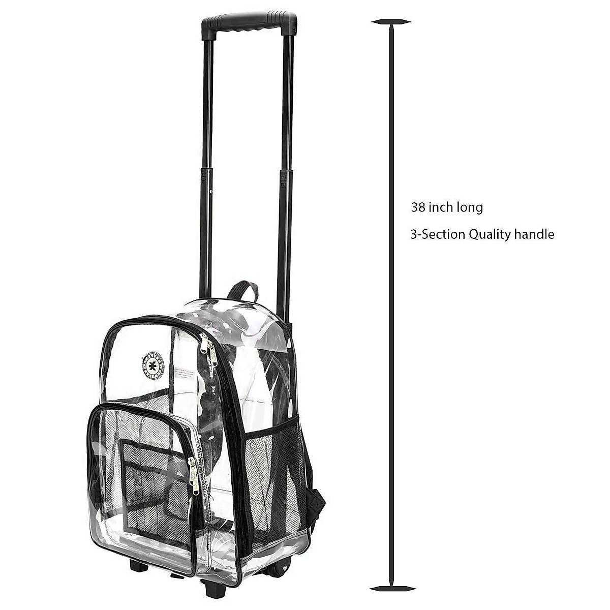 NiceAndGreat Rolling Clear Backpack Heavy Duty Bookbag Quality See Through Workbag Travel Daypack Transparent School Book Bags with Wheels Black