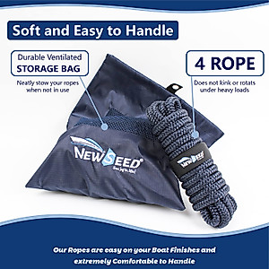 MALZE-NEWSEED 4 Pack 5/8" x 15' Dock Lines Double Braided Nylon Boat Rope with 15" Eyelets, Marine Grade Premium Mooring Lines for Docking Boat & Pontoon, Navy Blue