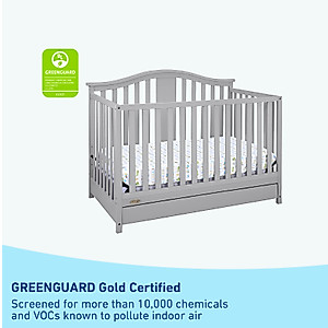 Graco Solano 4-in-1 Convertible Crib with Drawer (Pebble Gray) – GREENGUARD Gold Certified, Crib with Drawer Combo, Includes Full-Size Nursery Storage Drawer, Converts to Toddler Bed and Full-Size Bed