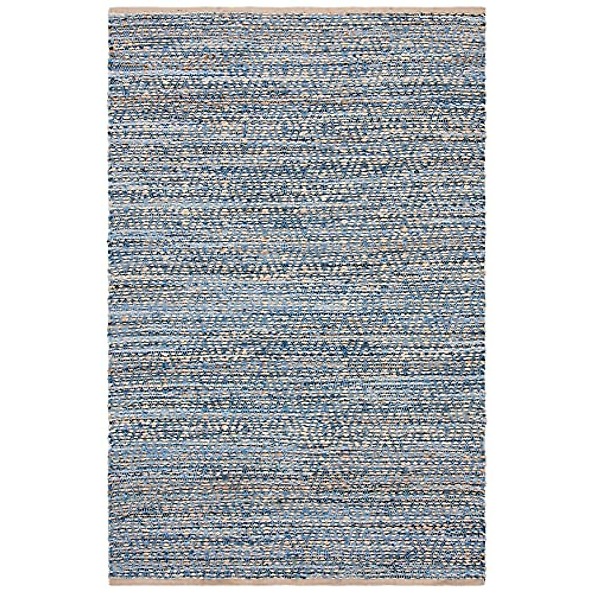 SAFAVIEH Cape Cod Collection Accent Rug - 4' x 6', Natural & Blue, Handmade Flat Weave Coastal Braided Jute, Ideal for High Traffic Areas in Entryway, Living Room, Bedroom (CAP351A)