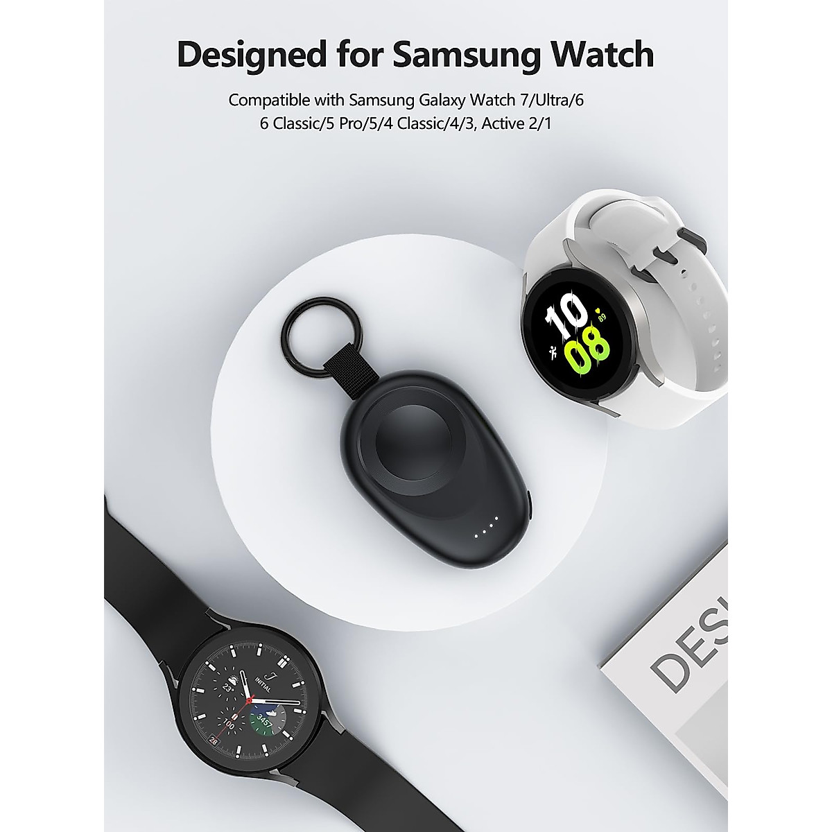 GagaKing for Samsung Galaxy Watch 7 Ultra Charger, 1400mAh Fast Charging Portable Wireless Power Bank, Magnetic Travel Car Keychain Charger for Galaxy Watch 7/Ultra/6/6 Classic/5 Pro/4/3, Active2/1