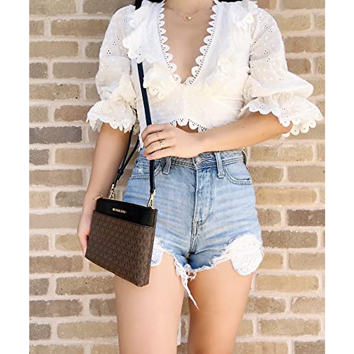 Michael Kors Maisie Large Pebbled Leather 3-IN-1 Tote Bag (Black Brown Multi)