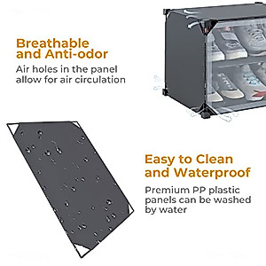 NiHome Shoe Rack Organizer Storage Bin Box - 24 Pairs Closet Shoe Storage with Doors- Stackable Plastic Shoe Storage Box - Free Standing Shoe Rack for Entryway Garage Bedroom