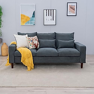 Panana Upholstered Modern Sofa Couch for Living Room, Grey Linen Fabric with 2 Small Pillows and Wooden Legs, 3 Seater Sofa Couches for Small Spaces, Bedroom, Apartment (Grey, 3 Seater)