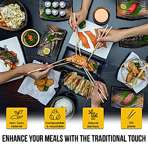 OCS Parts 9-Inch Bamboo Chopsticks | 100 Pairs | Individually Wrapped Natural Bamboo Chopsticks for Home and Commercial Use