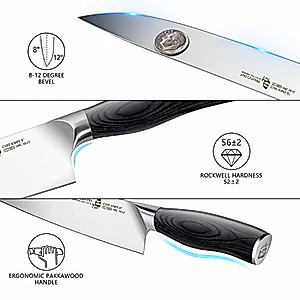 TUO 17pcs Knife Set With Block,Kitchen Knives Set,Knives Block Set With Knife Sharpener,German HC Steel Ergonomic Pakkawood Handle Gift Box Cutlery, Fiery Phoenix Series - Black