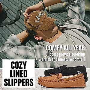 Lucky Brand Boy's Micro-Suede Cozy Moccasin Slippers with Faux Sherpa Lining