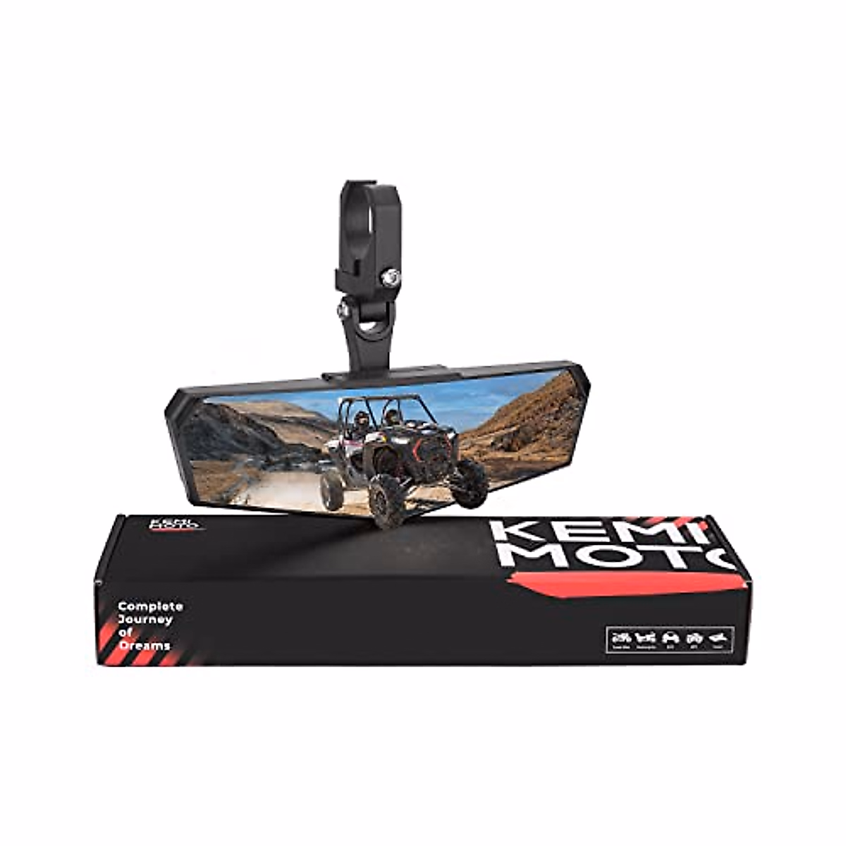 KEMIMOTO UTV Rear View Mirror, SXS UTV Mirror Clear View with 1.5-2 inch 360° Adjustable Low Profile Aluminum Clamp Compatible with Polaris RZR/Pioneer/Talon/Kawasaki KRX/Mule/Can Am X3/ CFMOTO