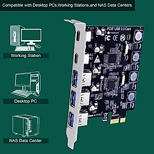 FebSmart 5-Ports Superspeed 5Gbps USB 3.0 PCIE USB Card for Windows and Linux Desktop PCs, 3X USB-A & 2X USB-C Ports, Built in Self-Powered Technology, No Need Additional Power Supply (FS-U3C2-Pro)