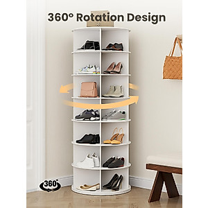 Toemics 7 Tier Rotating Shoe Rack Tower, 360° Spinning Display Lazy Susan Organizer, Holds 35 Pairs, Carousel for Shoes & Handbags, Easy Assembly, Includes 4 PCS Double-Layer Shoe Racks, White