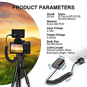 ZITAY D-tap to NP-FZ100 Dummy Battery Coiled Power Cable Cord Adapter Compatible for Sony Alpha 1 Alpha A7III A7R III A9 A7R IV Alpha 9 II A9R A9S A7R3 A7S3 FX3 Camera