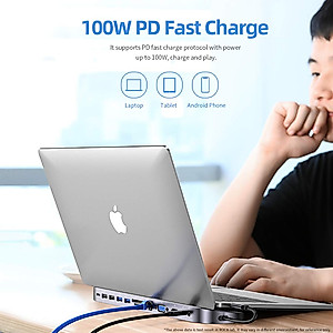 USB Hub Portable USB Hub RCB0724 12 in 1 3 USB-C/Type-C + 2 USB 2.0 + 2 USB 3.0 + RJ45 Gigabit Ethernet Port + VGA + HDMI Multi-Function HUB Laptop Stand Base with SD/TF Card Slot & 3.5mm Jack