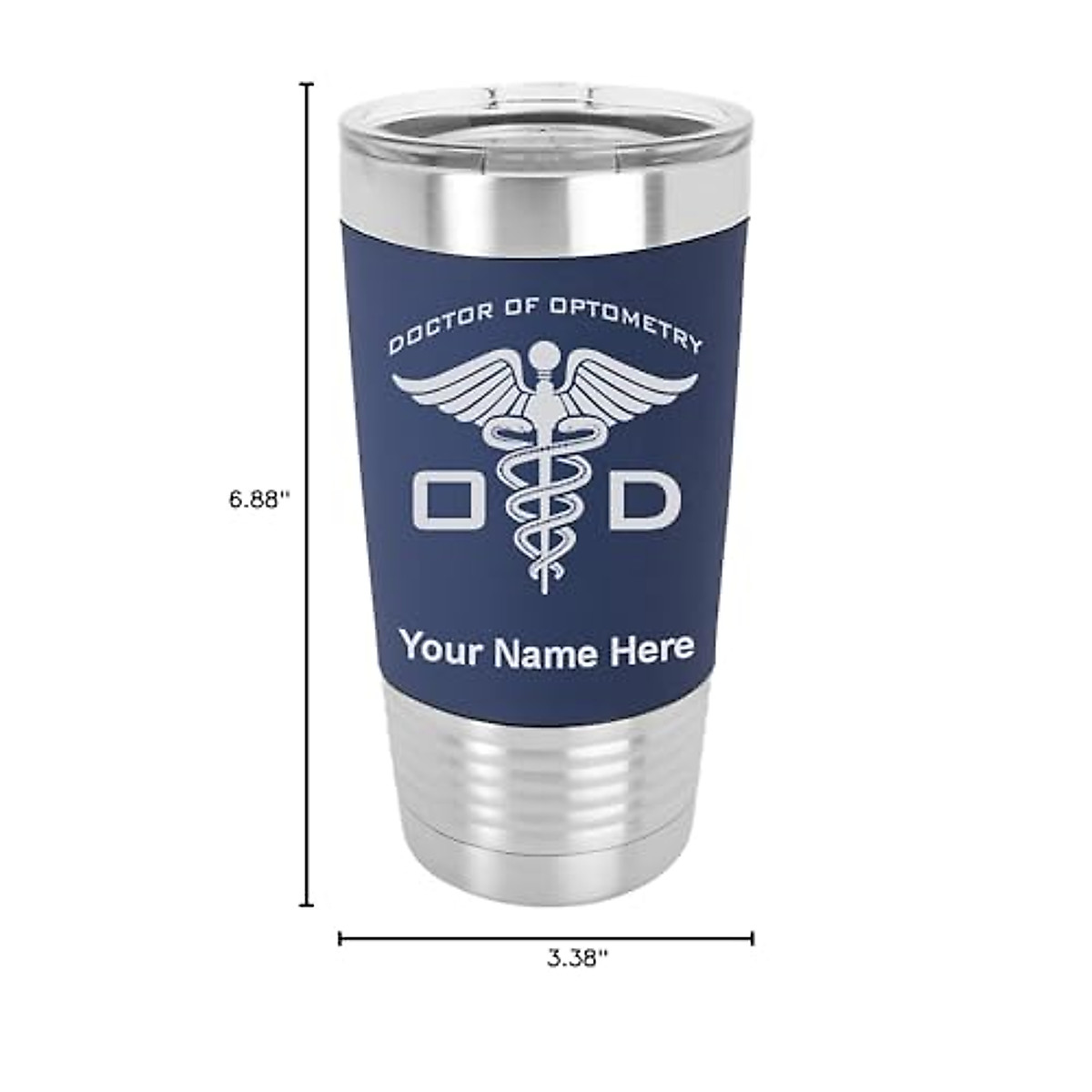 LaserGram 20oz Vacuum Insulated Tumbler Mug, OD Doctor of Optometry, Personalized Engraving Included (Silicone Grip, Navy Blue)
