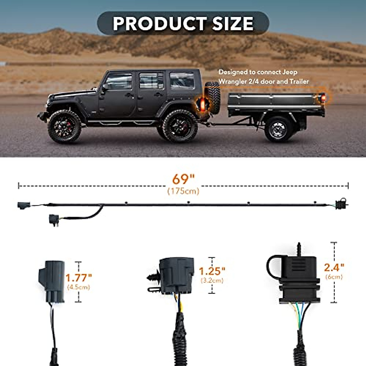 Stanbroil 65 Inch Trailer Hitch Wiring Harness Kit Compatible with 2007-2017 Jeep Wrangler JK Models