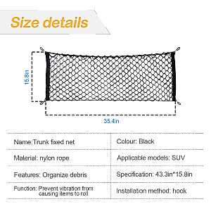 Osilly Car Rear Cargo Net, Double-Layer Adjustable Stretchable Elastic Storage Organizer Net, Trunk Cargo Storage Mesh Net with Hooks, Car Interior Accessories Fit for Car, Trucks, SUV (Small)