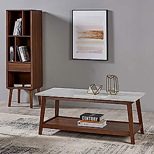 Teamson Home Kingston Coffee Table with Storage Space, 42" x 20" x 17", Faux Marble/Walnut