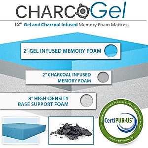AC Pacific Charcogel Gel Infused Memory Foam Mattress Made in USA, with Shape Contouring Features, Queen Deluxe, White
