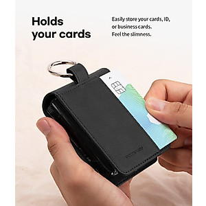 GOOSPERY Card Wallet Ring Case Compatible with Galaxy Z Flip 4 Case, Card Holder Pocket Storage Premium PU Leather Key Ring Wallet Cover, Black