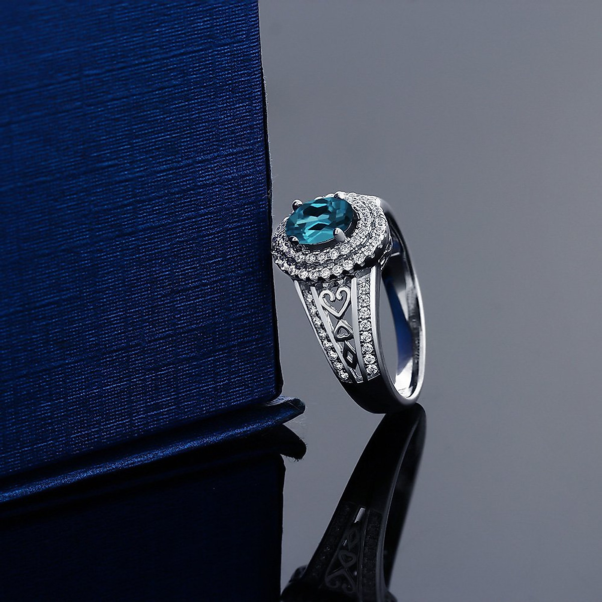 Gem Stone King 925 Sterling Silver London Blue Topaz Engagement Ring For Women (1.36 Cttw, Oval 6X4MM, Gemstone Birthstone, Available In Size 5, 6, 7, 8, 9)