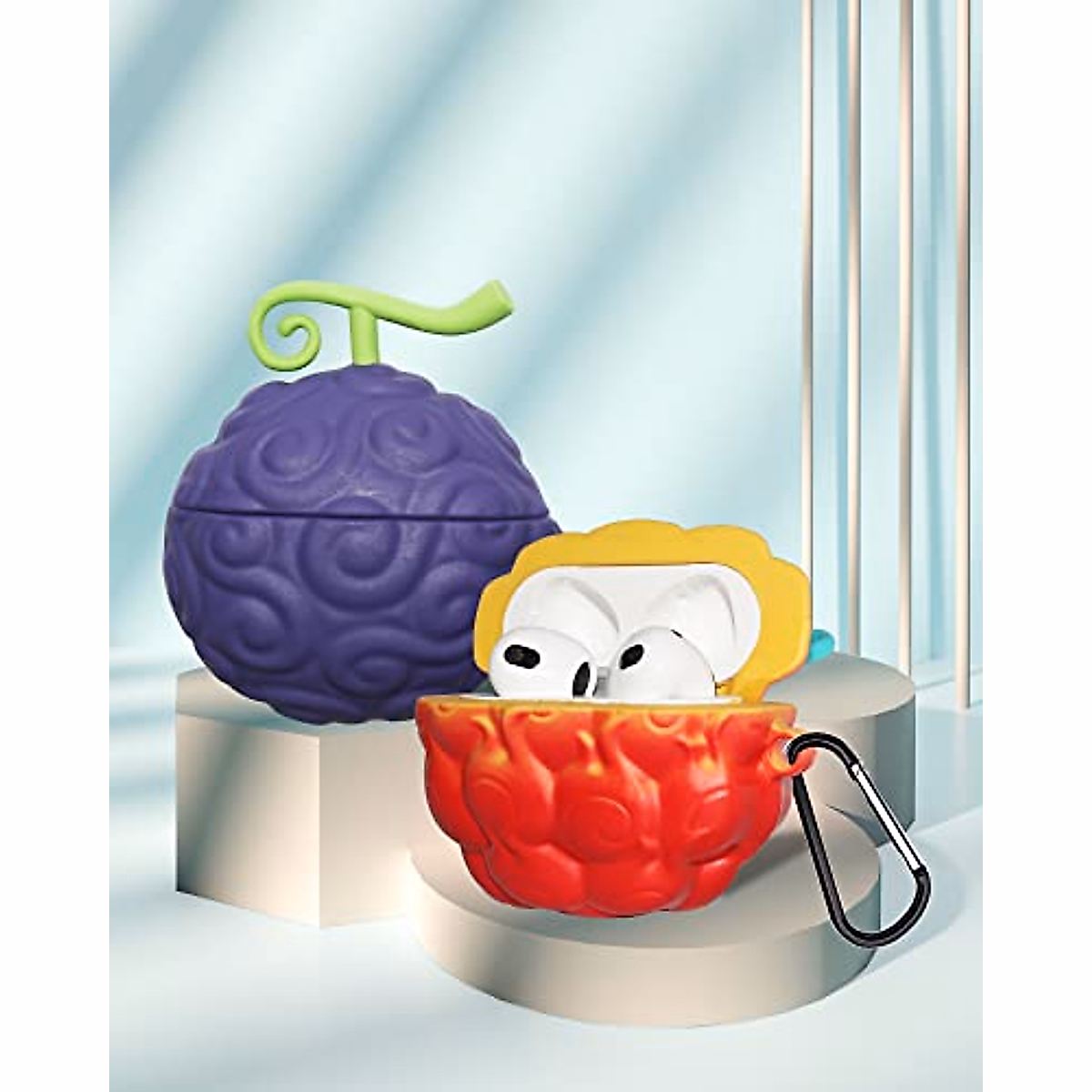 [2Pack] Fruit Cover for AirPods 3 Case Cute 2021 Released,3D Cartoon Silicone Protective Accessories Set Kit for Devil Fruit for AirPods 3rd Generation Case for Boy Girl(Purple&Red Yellow Devil Fruit)