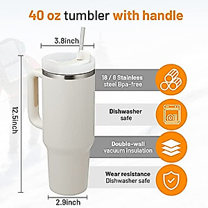 Junzilan 40 oz tumbler with handle and lid straw, stainless steel insulated vacuum cup, Travel Mug for ice&warm coffee Milk beer juice drink water bottle