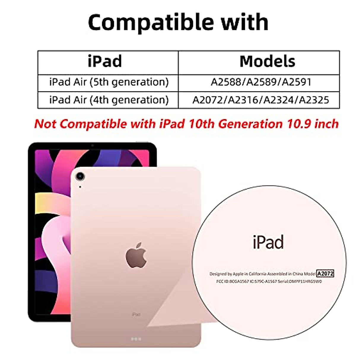 Wenlaty Case Compatible with iPad Air 5th Generation (2022) / 4th (2020) 10.9 Inch Pencil Holder, for 5/4 Case, Slim Smart Cover Clear Back Shell, Rose Pink