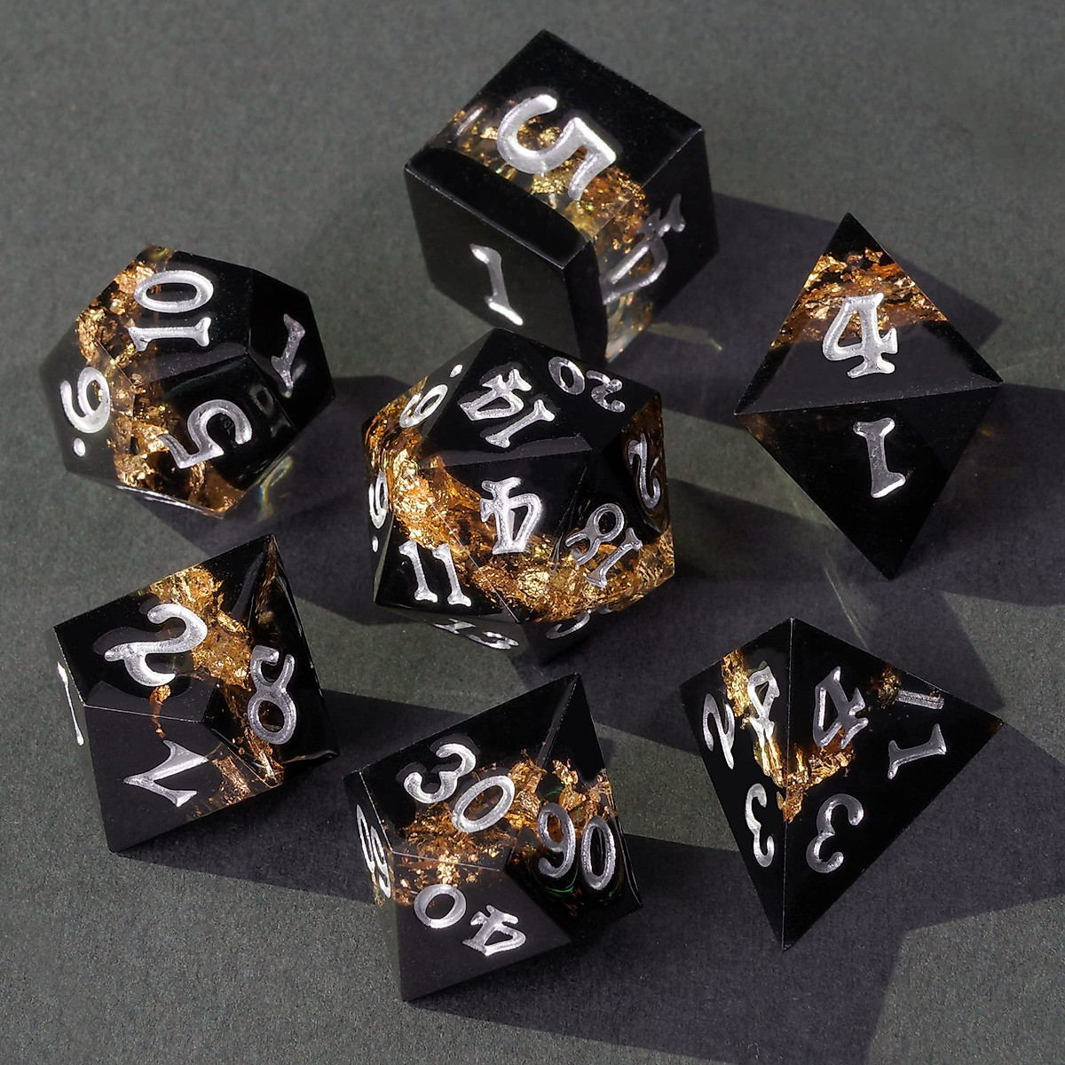 DND Dice Set Sharp Edge Galaxy Dice Handmade Resin Polyhedral Dice for Dungeon and Dragons RPG D20 Tabletop Roleplaying Party Games (Black & Green)