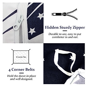 Duvet Cover Queen Bedding Set - Star Quilt Cover with Zipper Closure, Soft Breathable, Blue, ZHH