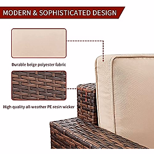 SUNCROWN 4-Piece Outdoor Patio Wicker Furniture Sofa Set, Sectional Conversation Set with Cushions and Tempered Glass Table-Brown