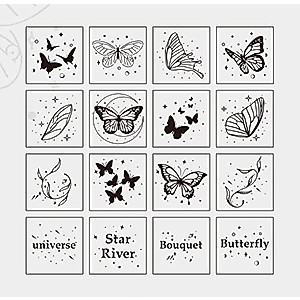 Cliocoo 16cs Wood Rubber Stamp Set, Moon&Star Decorative Wooden Stamp Set, Universe Planet Stamp for Art Craft, Journal, Diary, Scrapbook, Planner, Letter, Card Making M-26 (5-Butterfly)