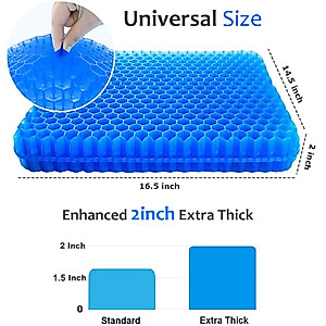 Gel Seat Cushion for Long Sitting, Extra Thick Gel Cushion for Wheelchair Soft Chair Pads Cushion for Office Home Chairs Car Seats Long Trips - Back Sciatica Hip Tailbone Pain Relief Cushion (Blue)