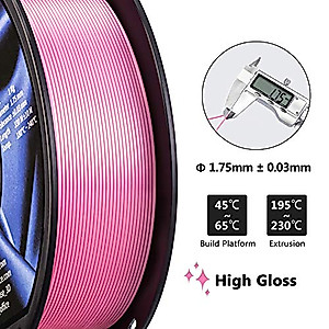 TIANSE Silk PLA 3D Printer Filament, Shiny Metallic Pink 3D Printing Filament 1.75mm,1kg 2.2lbs Spool, Dimensional Accuracy +/- 0.03mm (Pink)