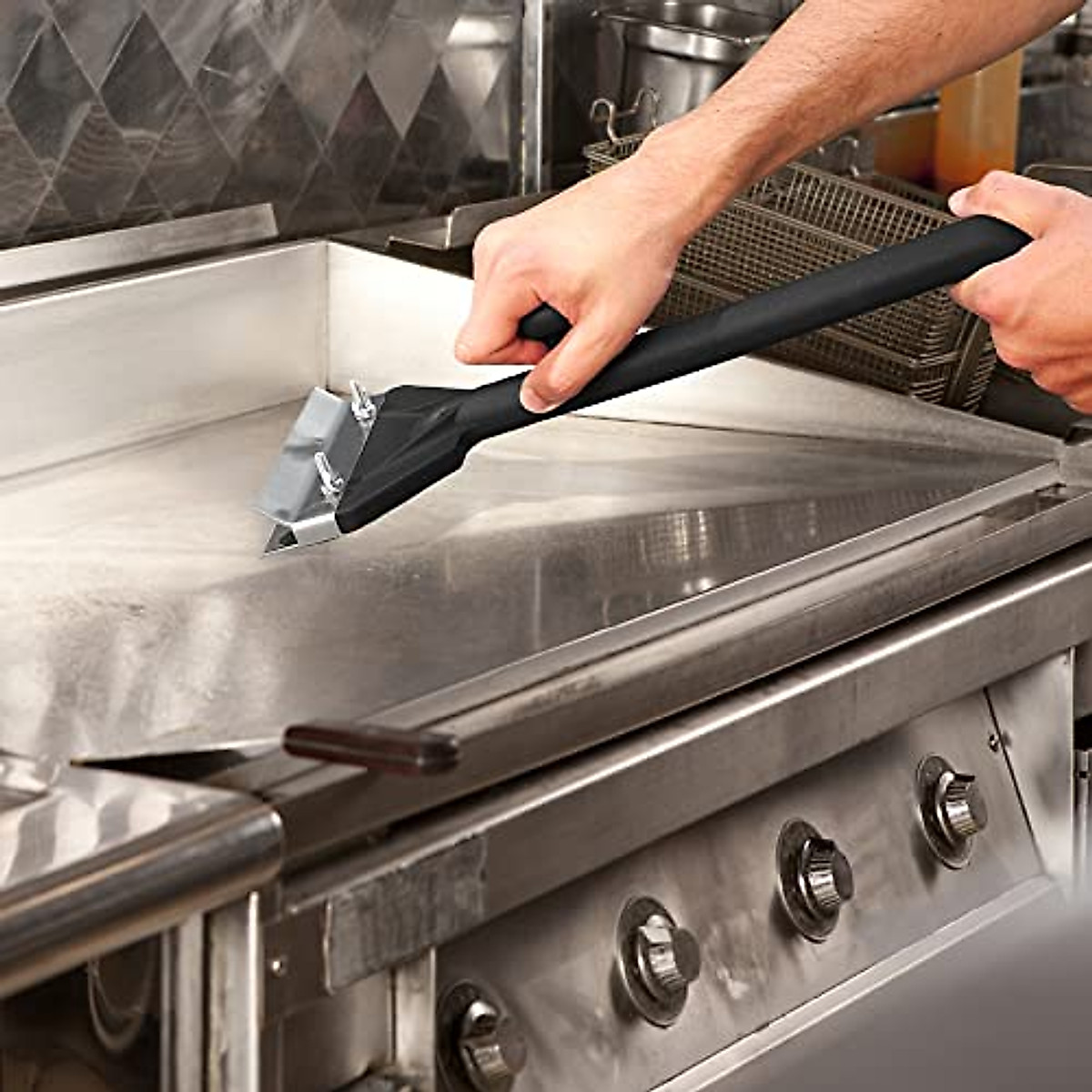 Chef Master Commercial Griddle Scraper, Flat Iron Grill Griddle Scraper, Professional Restaurant Grade Quality, Blackstone Grill Griddle Scraper, Long Handle for Added Protection, Model 90254