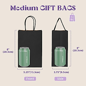 MESHA Gift Bags Black Paper Bags 5.25x3.75x8 Inches 20pcs Small Paper Bags with Handles Bulk,Black Kraft Bags,Grocery Shopping Bags,Wedding Party Favor Bags