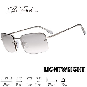The Fresh Minimalist Small Rectangular Sunglasses Clear Eyewear Spring Hinge - Gift Box Package (307-Silver, Clear, 57)