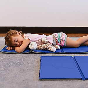 ECR4Kids Everyday Folding Rest Mat, 4-Section, 5/8in, Sleeping Pad, Blue/Grey, 1-Piece