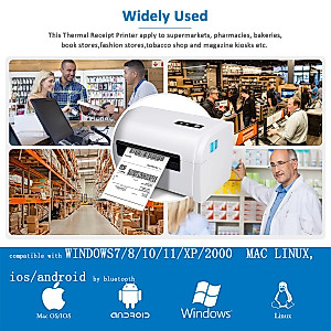with U Disk (Driver.Software, Video are in U Disk) Label Maker Printer Thermal Barcode Shipping Printer Bluetooth and USB 110mm 4X6 Shipping Sticker Label Printer 4 inch (USB+Bluetooth Port)
