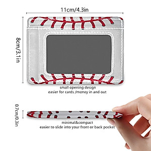 Nincrane Linomo Thin Leather Card Holder and Money Clip Baseball Print Sport Ball Wallet RFID Blocking for Men & Women