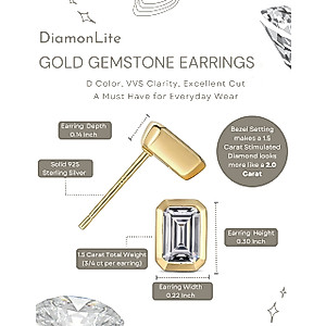 DIAMONLITE 1 -1.5 Ct Cubic Zirconia Stud Earrings for Women and Men, D Color VVS Clarity Excellent Cut, Sterling Silver, Cubic Zirconia