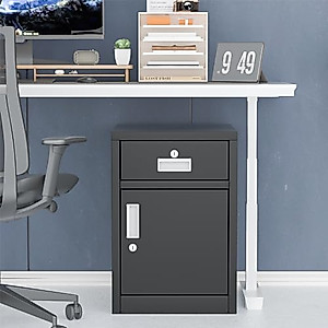 File Cabinet With Lock, Under Desk Locking Bookcase, Metal Filing for Home Office, Printer Stand (Black)