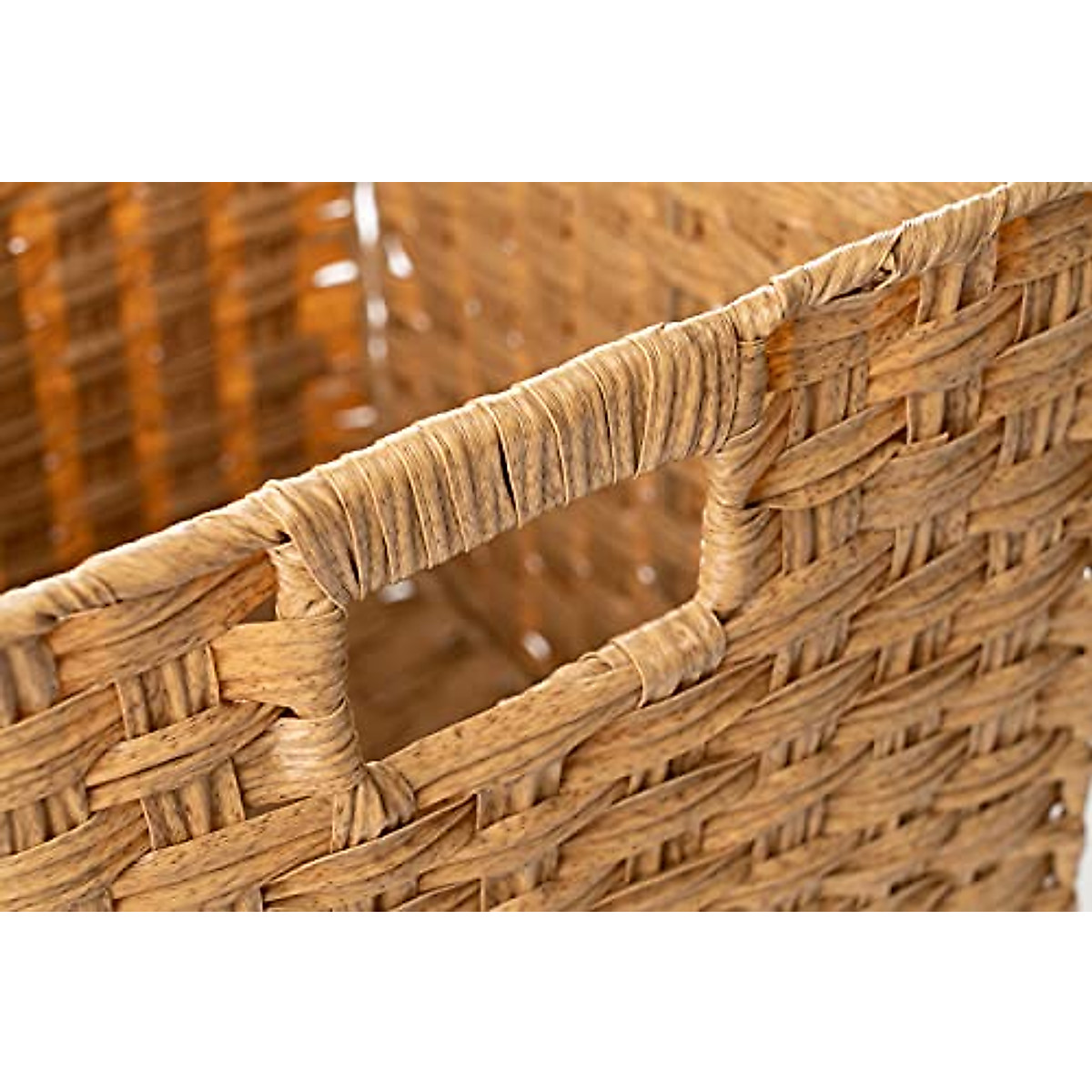 Foldable Synthetic Plastic Wicker Storage Basket with Iron Wire Frame By Blue Ridge Basket Company (Set of 4)