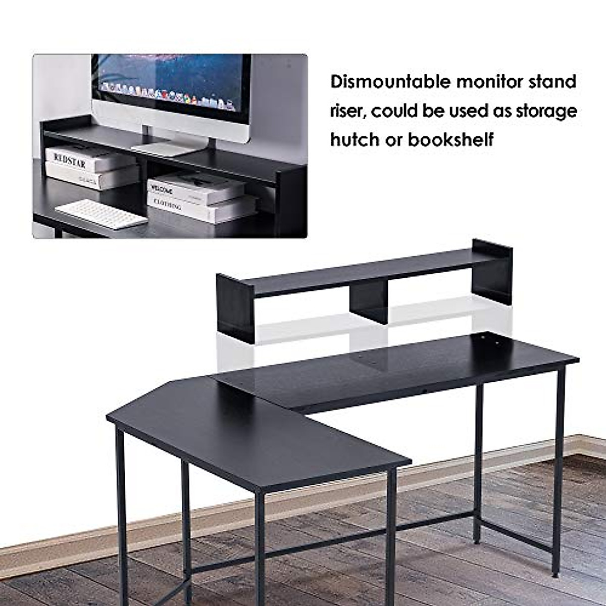 ivinta Modern L-Shaped Computer Office Desk, Gaming Corner Desk with Monitor Stand, Home Office Study Writing Table Workstation for Small Spaces