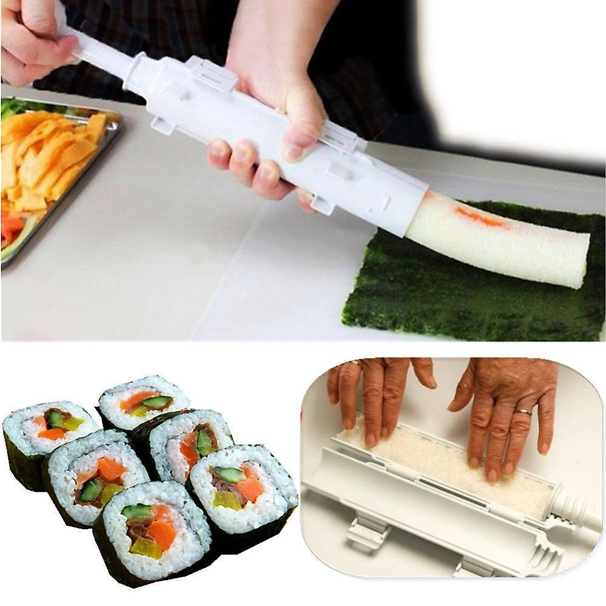 Sushi Roll Making Kit - Homemade Sushi Rolls Made Easy by Sushi Roller Kit, Best Sushi Maker Machine Set, Plastic Sushi Bazooka
