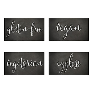 Andaz Press Food Station Buffet Table Tent Place Cards, Vintage Chalkboard Print, Vegan, Vegetarian, Gluten-Free, Eggless, 20-Pack, Place Cards for Table Settings School Graduation Food Cards