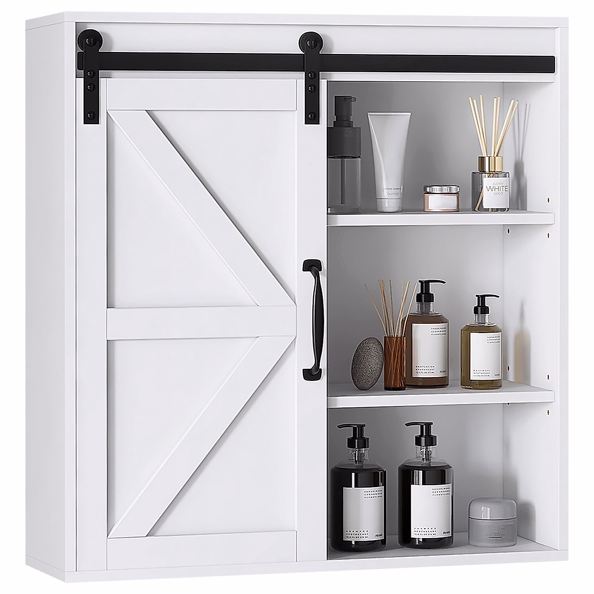 kleankin Medicine Cabinet, Farmhouse Bathroom Wall Cabinet with Sliding Barn Door and Adjustable Shelf, Over The Toilet Cabinet, White