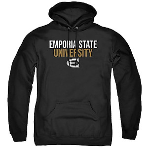 Emporia State University Official Stacked Unisex Adult Pull-Over Hoodie, Emporia State University, Black, X-Large