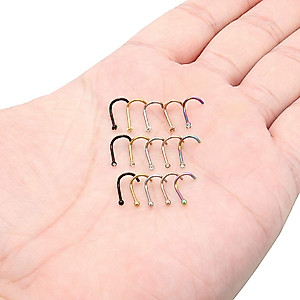 Lcolyoli Nose Ring 20 Gauge Surgical Steel Nose Stud Screw for Women Body Piercing Jewelry with Clear Diamond Round CZ 15 Pieces Silver Ball 1.5mm Men Silver-tone Rose Gold Black Ball