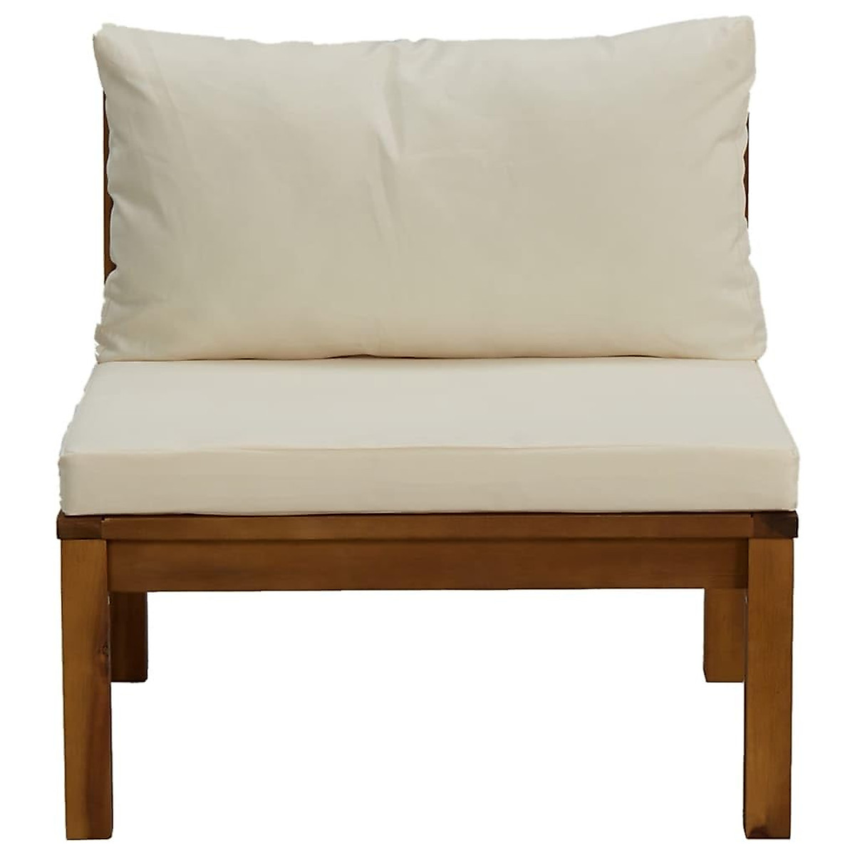 vidaXL Solid Acacia Wood Sectional Middle Sofa with Cream White Cushions for Outdoor Patio Lounge Configuration