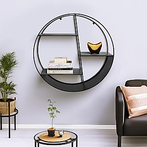 Sagebrook Home 32" Round Black Shelf - 4 Layered Contemporary Floating Metal Wall Shelf for Creative Home, Office, Bathroom, Bedroom, Living Room Decor